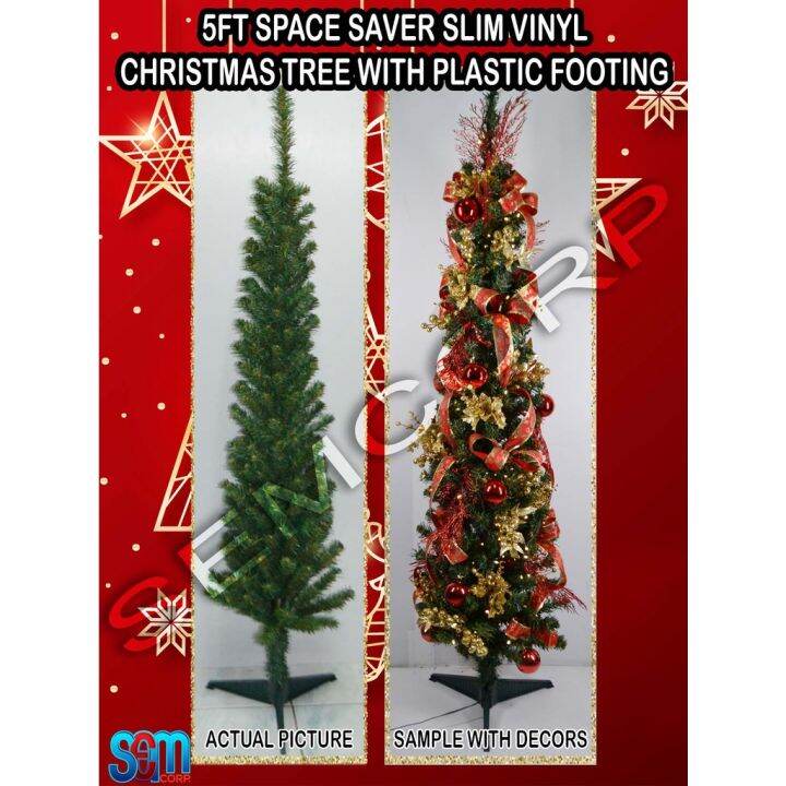 VPS-150 5FT SPACE SAVER SLIM VINYL CHRISTMAS TREE W/ PLASTIC FOOTING ...