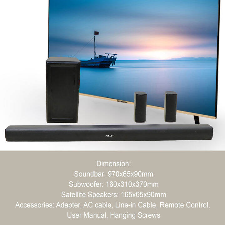 ACE ET-031WHT Bluetooth Soundbar with Subwoofer and Satellite Speaker ...