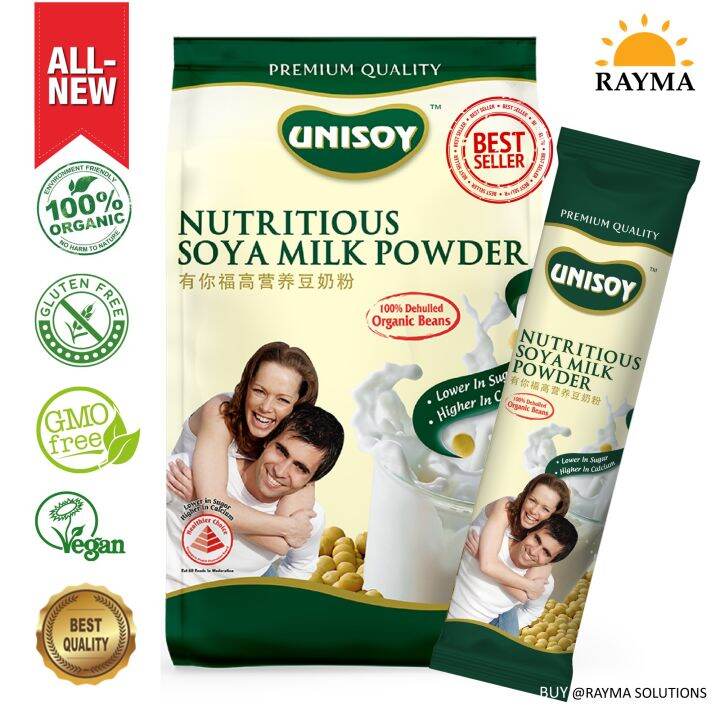 UNISOY Premium Quality Organic Nutritious Soy Milk Powder, 360g (30g x 12 sachets) - No Cane ...