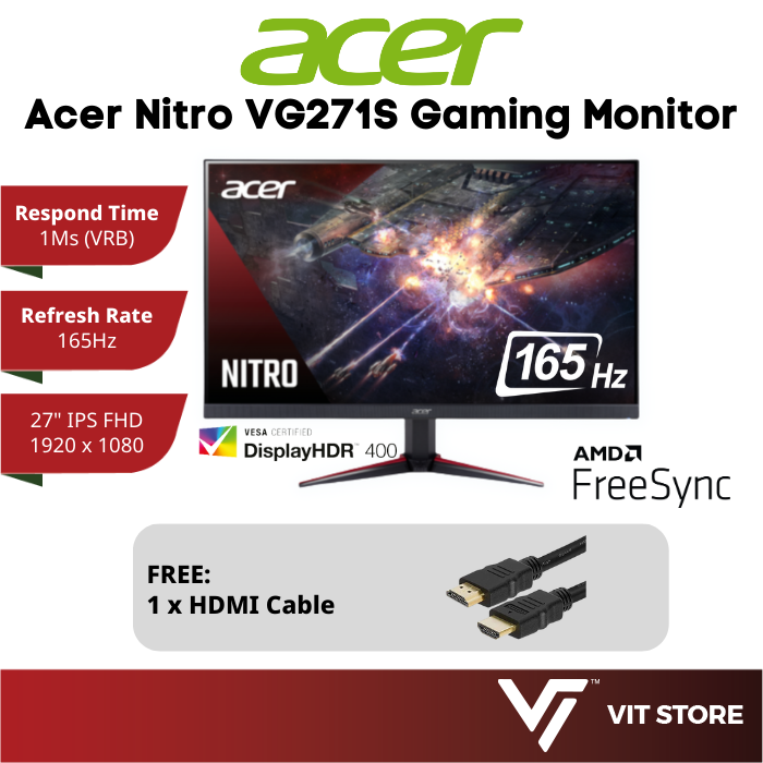 ACER Nitro 24 / 27 inch 100Hz / 165Hz Gaming Monitor (IPS FHD 1ms HDMI / VGA / DP) VG240YE ...