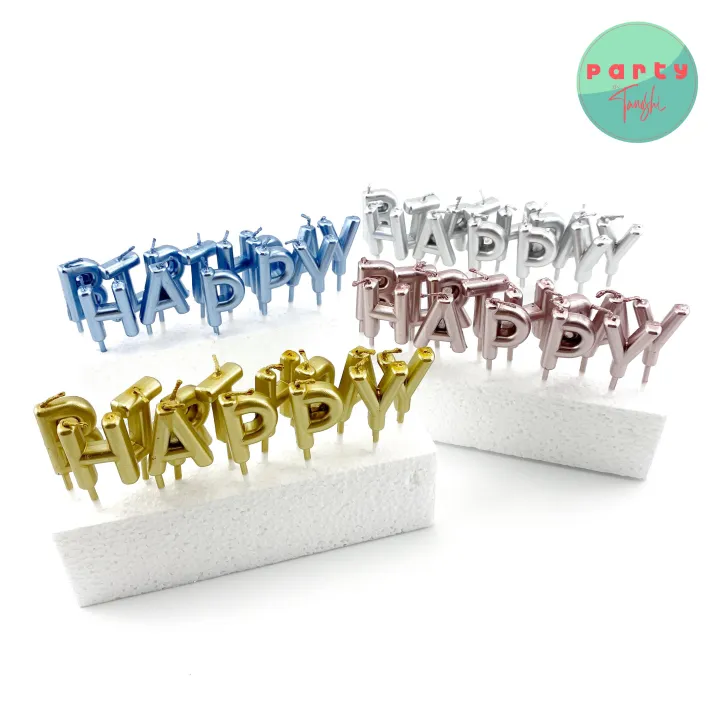 Tanoshi Happy Birthday Metallic Letter Candle Set - Available in Gold ...