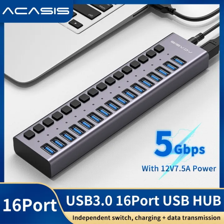 USB HUB 3.0 External Power Adapter 16 Ports USB Hub Splitter Switch 12V ...