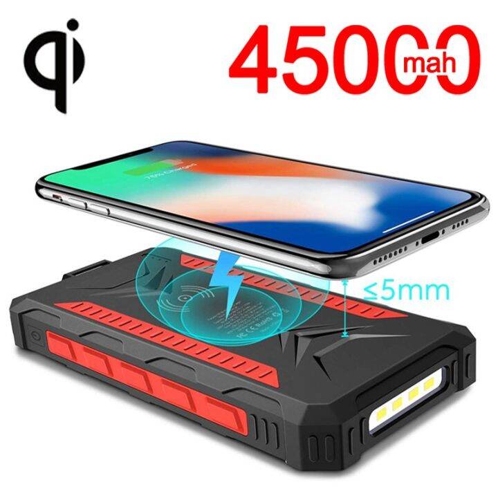 Wireless Power Bank 45000mah Qi Fast Charging External Battery Portable Solar Charger LED for ...