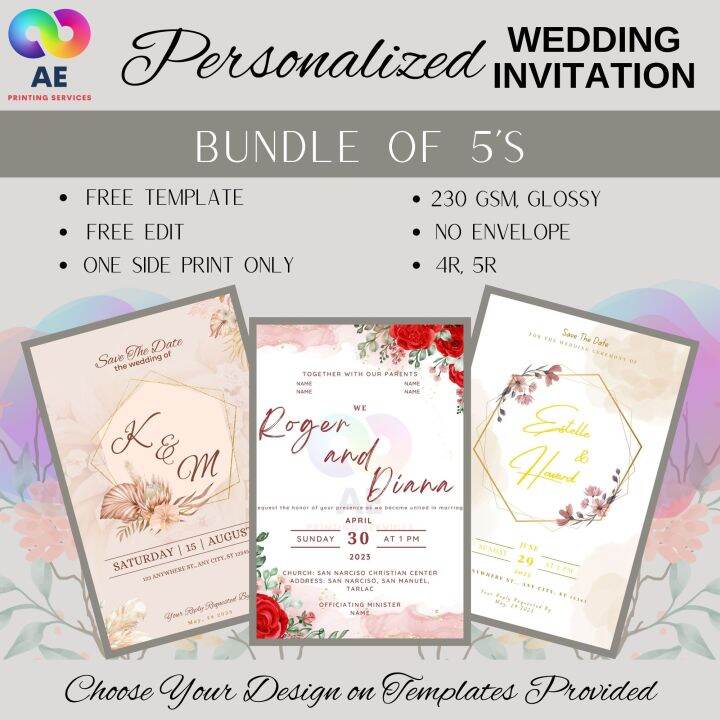 BUNDLE OF 5's Elegant Customize Wedding Invitation (5R 4R) PREMIUM ...