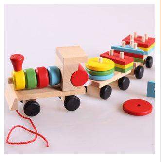 Mainan Set Balok Kayu Kereta Api Geometri - Edukasi Mencocokan Bentuk ...