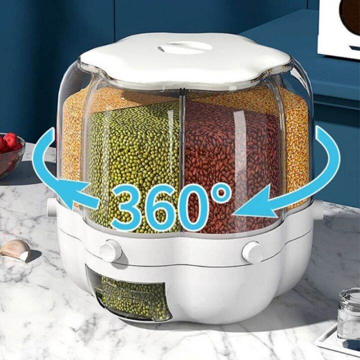 [Hot K] Large Food Storage Container 360° Rotating Rice Barrels Sealed ...