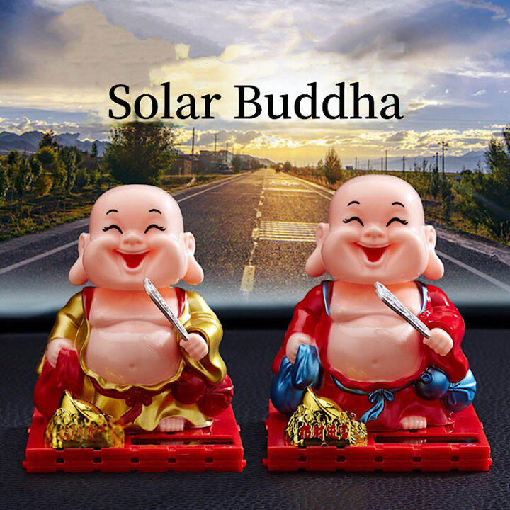 Lucky Solar Money Buddha Holding Money Bag With Fan Paypay Blessings ...