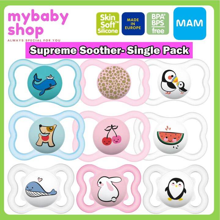 MAM Supreme Soother Pacifier 2-6m/ 6m+/ 16m+ Orthodontic Baby with Self ...