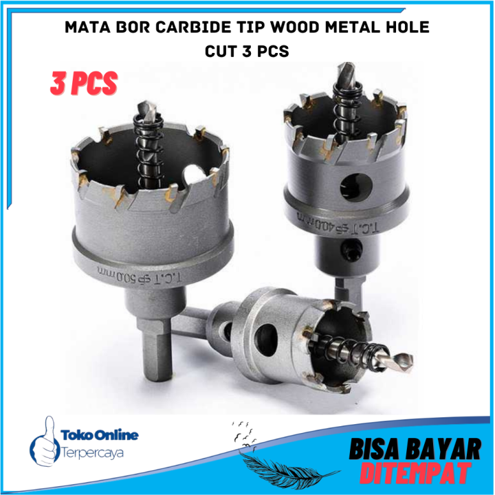 3PCS Mata Bor Pembuat Lubang pada Besi Kuningan Kayu Plastik Carbide ...