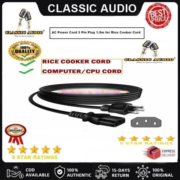 AC Power Cord 3 Pin Plug 1.5m for Rice Cooker Cord(Original) | Lazada PH