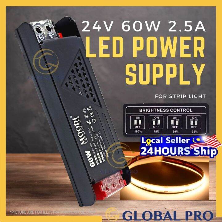 MOODI Power Supply Dimmable Control DC24V 60W 2.5A Lighting Transformer LED Strip Light Low ...