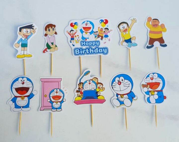 Doraemon Birthday Cake Topper 1 Set Isi 10 Pc Lazada Indonesia