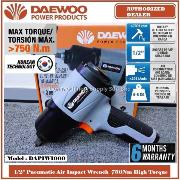 DAEWOO 1/2" PNEUMATIC TWIN HAMMER AIR IMPACT WRENCH DAPIW1000 - 750NM HIGH TORQUE - BRAND FROM ...