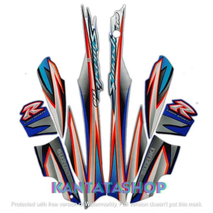 STIKER STRIPING LIS LES BODY MOTOR SUZUKI SMASH 110R 2005 SILVER BIRU ...
