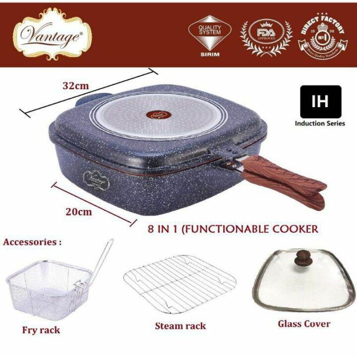 VANTAGE NON STICK WOODY SERIES 8 IN 1 MULTIPURPOSE COOKWARE | Lazada