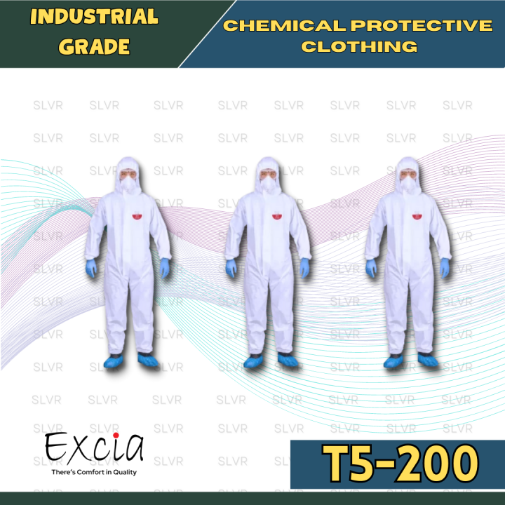 EXCIA PPE T5-200 Coverall Suit Gown Chemical Protective Clothing 55g ...