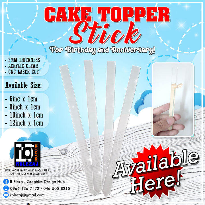 Acrylic clear Cake Topper Stick 3mm thickness per PIECE and BULK Order ...