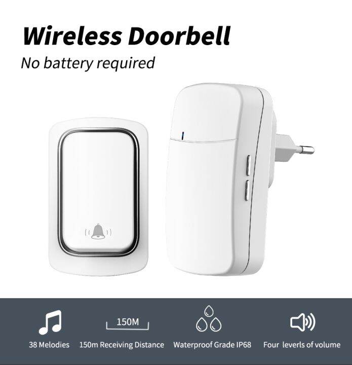 ♚۞ Wireless Doorbell Self-Powered Outdoor Waterproof Door Bell 150m ...