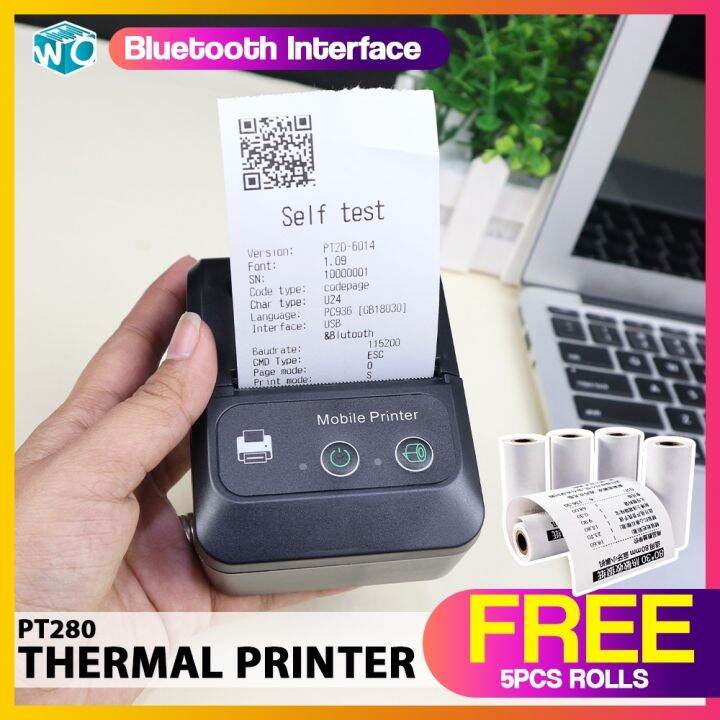 PT280 Bluetooth-Compatible Thermal Printer Receipt Photo Printing FREE 5 ROLLS RECEIPT PAPER ...
