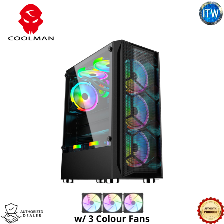 Coolman Aurora PC Cases with 3 RGB Fans - in Black and White | Lazada PH