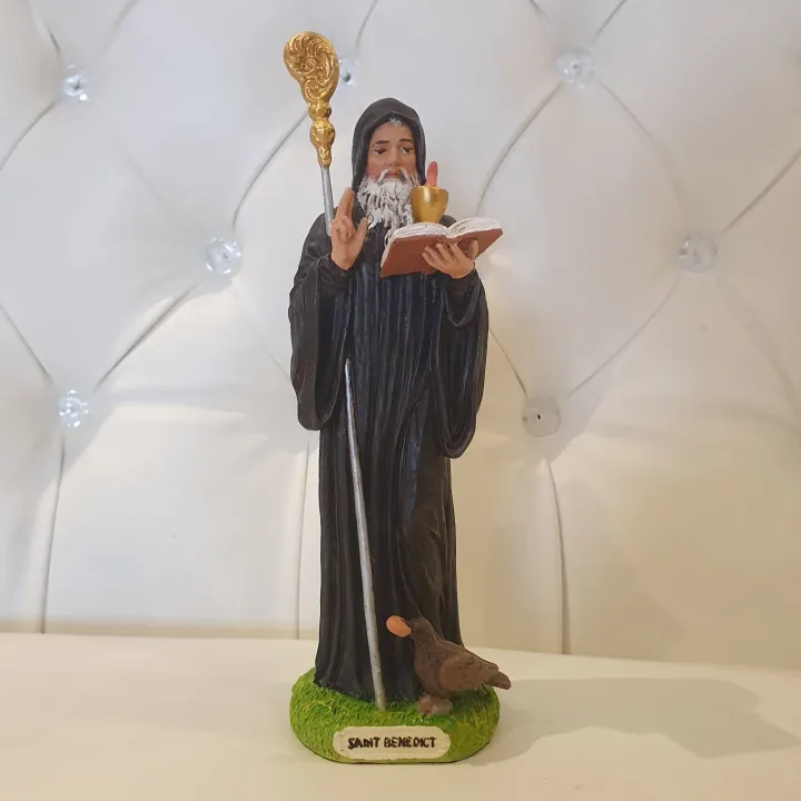 St Benedict with Raven Figurine with book (ORA ET LABORA) (Made of ...