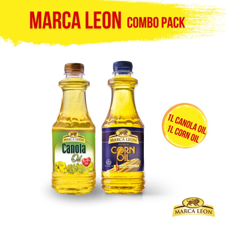 Marca Leon Corn Oil 1L PET Bottle + Canola Oil 1L PET Bottle Combo Pack ...