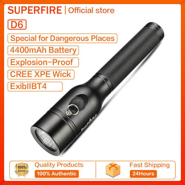 SUPERFIRE Explosion-proof Glare Flashlight D6 Security Rechargeable ...