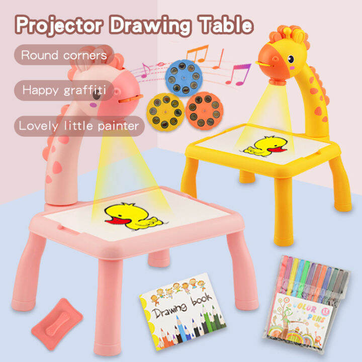 Kids Projector Drawing Table Erasable Painting Board Small Desk ...