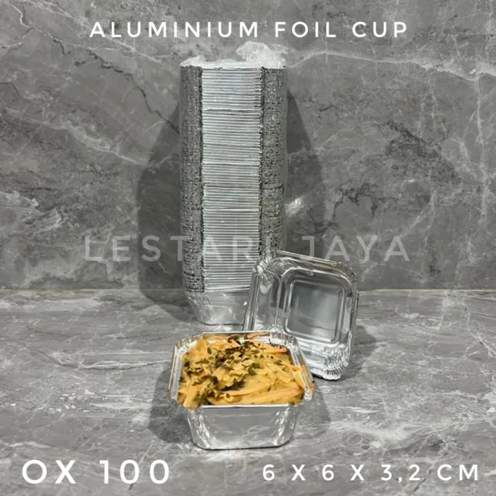 (25 Pcs) Alumunium Foil Cup Tray OX100 Wadah Kotak Pudding Pasta Kue ...