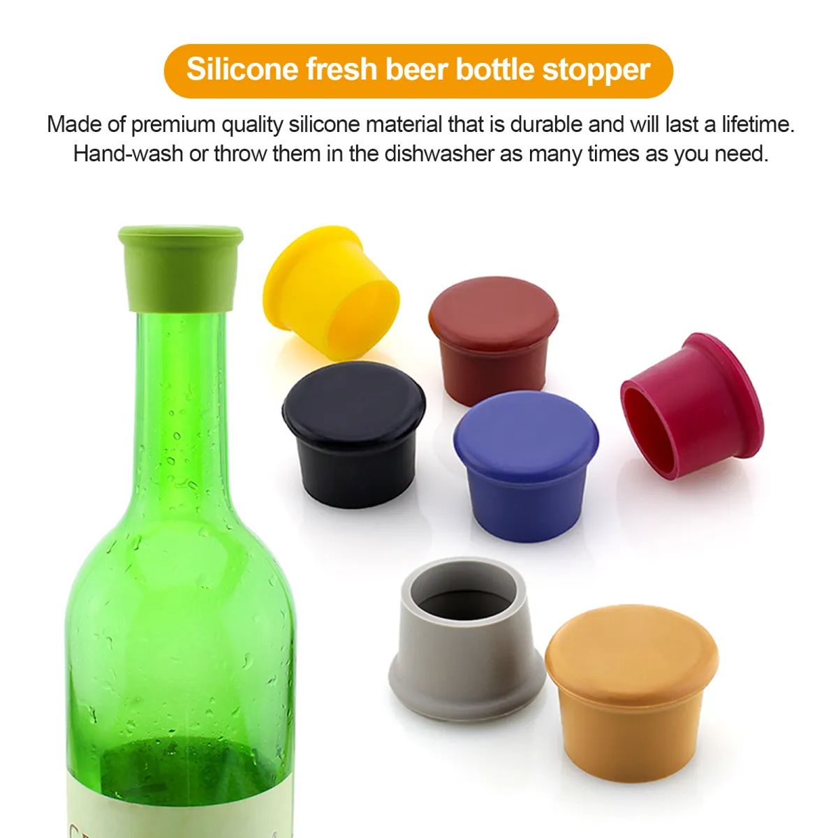Set Of 5 Silicone Wine Stoppers, Round Bottle Stopper, Beer beer Caps ...