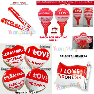 Balon Foil Bendera Merah Putih 40cm / Balon Foil Love Merah Putih ...