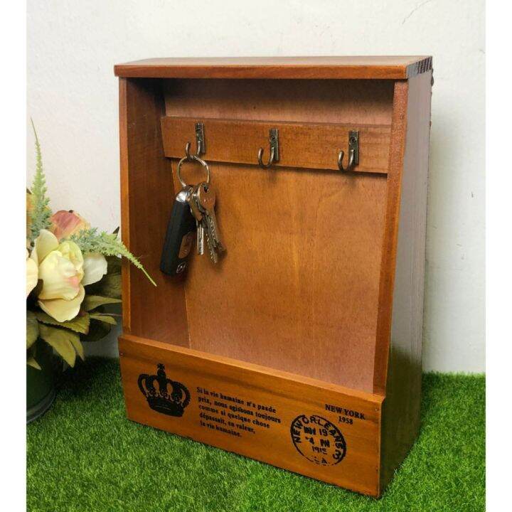 Vintage Wooden Key Storage Cabinet Key Holder Box Letter Holder/Kotak ...