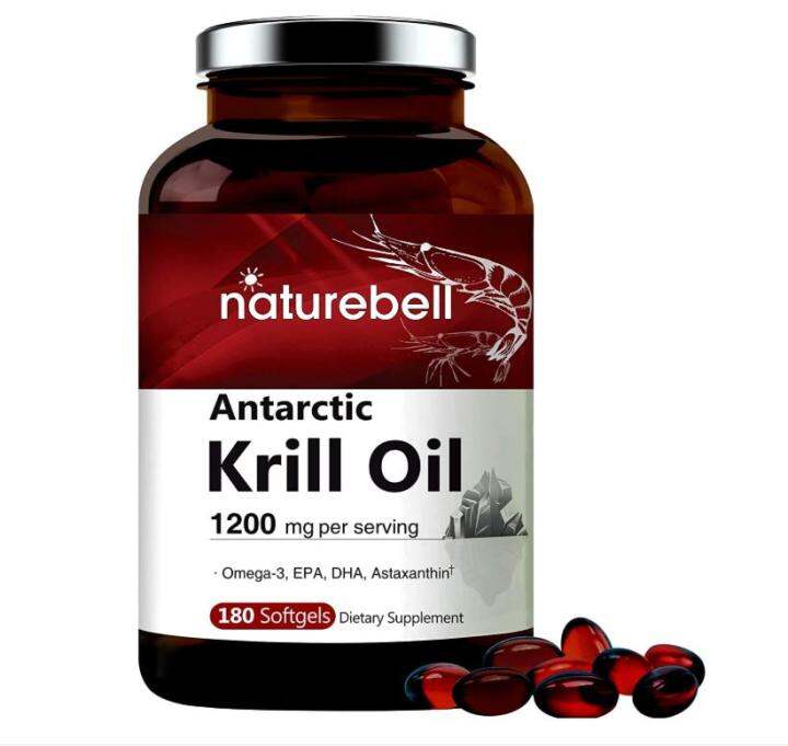 NatureBell Antarctic Krill Oil Krill Oil 1200mg 180 Capsules EPA DHA ...