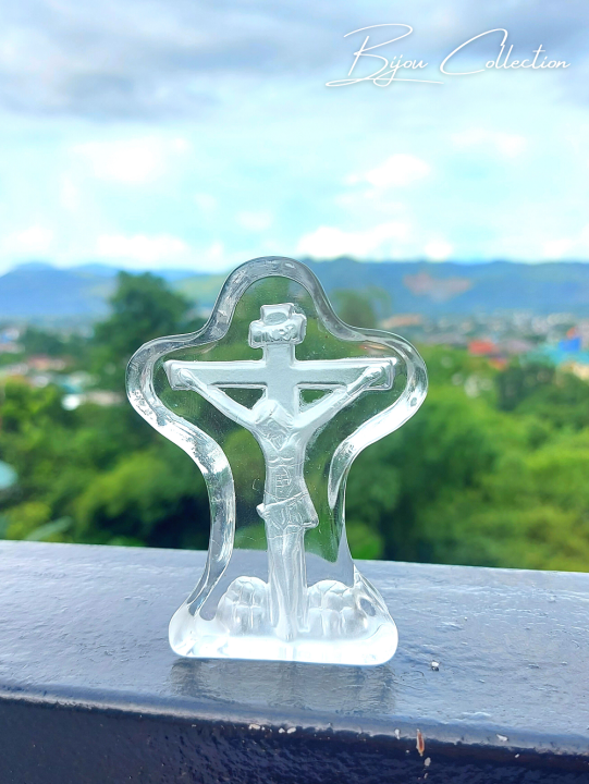 3D Glass Crucifix Display Standing Altar Decor Religious Home Decor ...