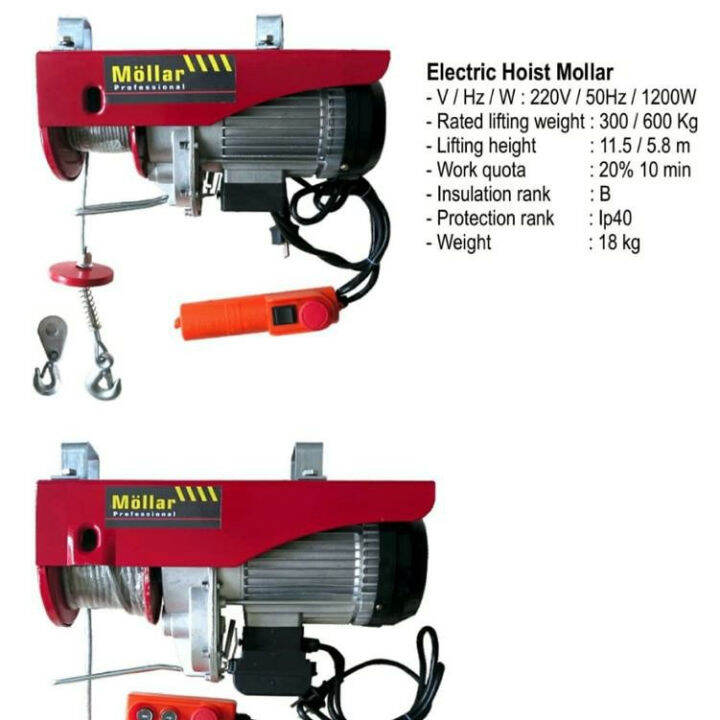 Electric Hoist MOLLAR HST300/600 1000Watt - Katrol Listrik 12 Meter ...