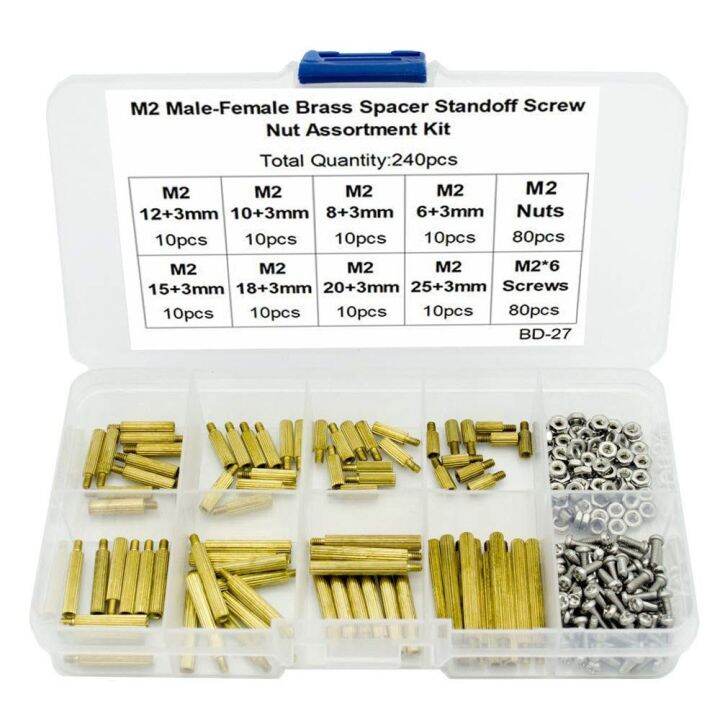 Telescope 240pcs M2 Male Female Brass Spacer Pcb Motherboard Gold Threaded Pillar Standoff