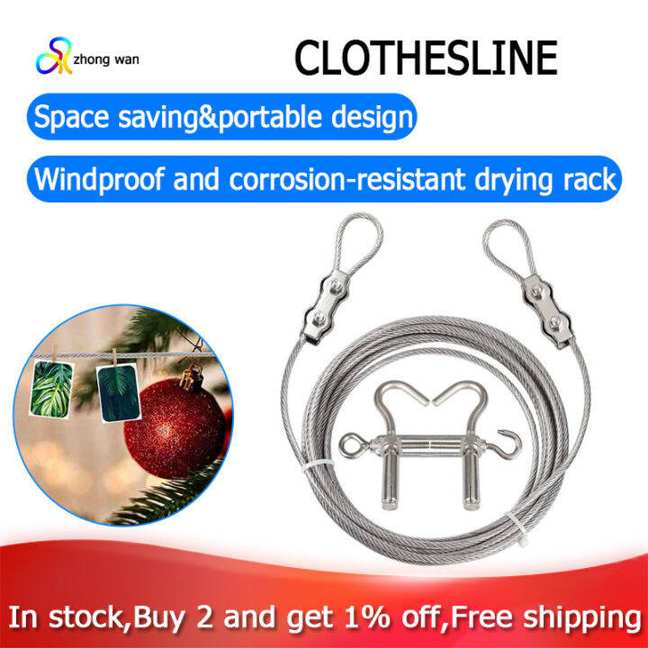 Portable Windproof Clothes Rope with Stainless Steel Cable Fastening System Multifunctional ...