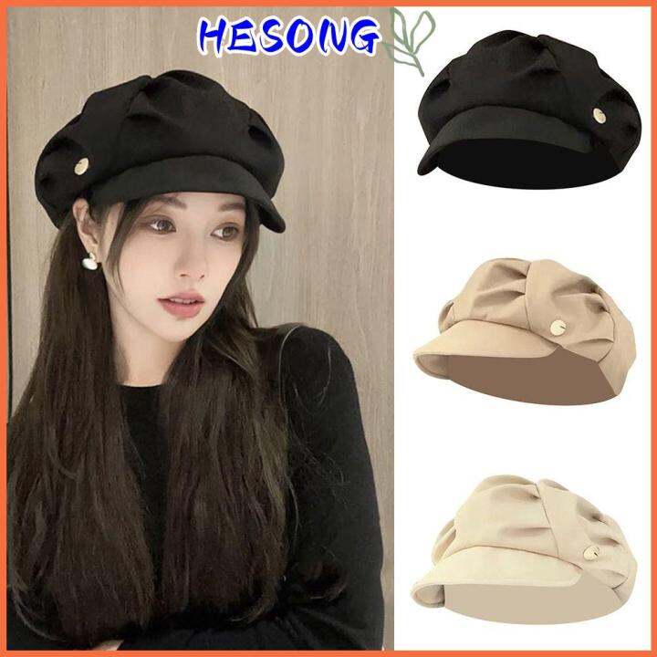 HESONG ชั้นชั้นๆ หมวกทรงแปดเหลี่ยม สีทึบทึบ กันลม หมวกเด็กขายหนังสือพิมพ์ ปรับได้ปรับได้ ระบาย ...