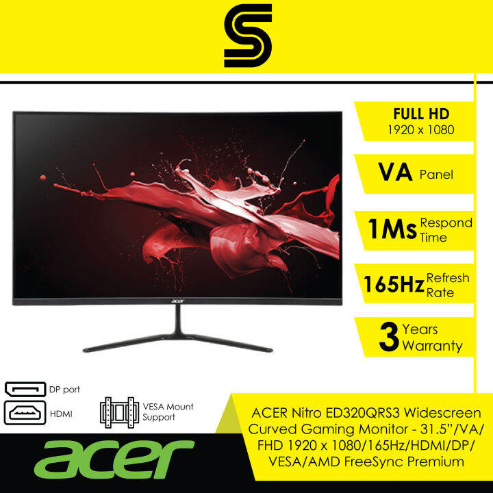 ACER Nitro ED320QR S3 Widescreen Curved Gaming Monitor - 31.5”/VA/ FHD ...