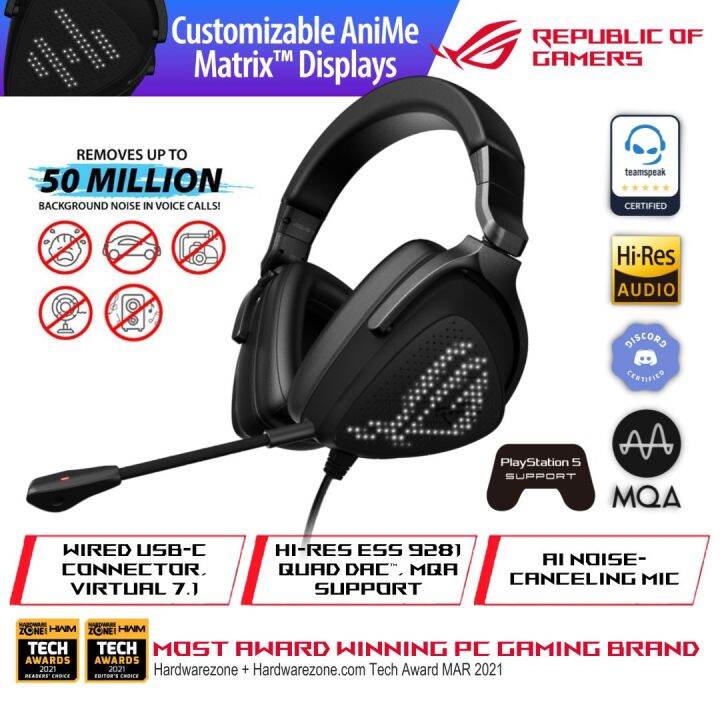 Asus ROG Delta S Animate USB-C® gaming headset AniMe Matrix™ AI Noise ...