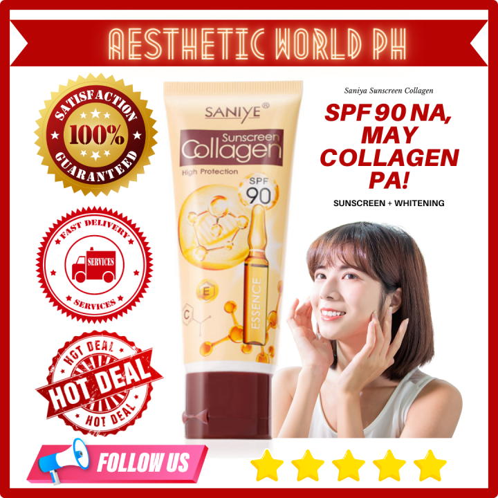 🌞💯 SANIYE SUNSCREEN COLLAGEN SPF90 Whitening Moisturizing High Protection Glass Skin Brightening ...