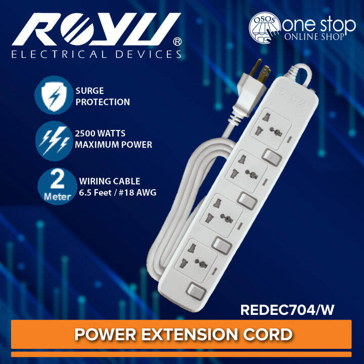 Royu Power Extension Cord Overload and Surge Protected 4 Outlets w ...