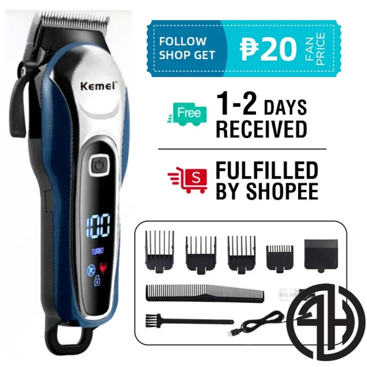 ♬Kemei Razor Hair Cut Original Cordless Rechargeable Clipper LCD ...