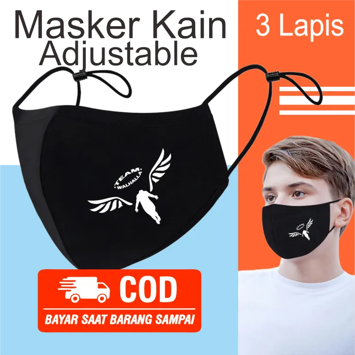 Masker Hitam 3 ply sablon Logo Team Valhalla Tokyo Ravenger masker kain ...