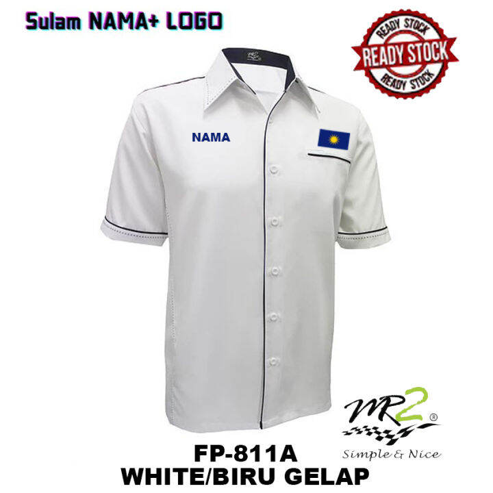 Baju Kemeja Korporat MCA Warna putih/biru gelap kain jenis polysoft ...