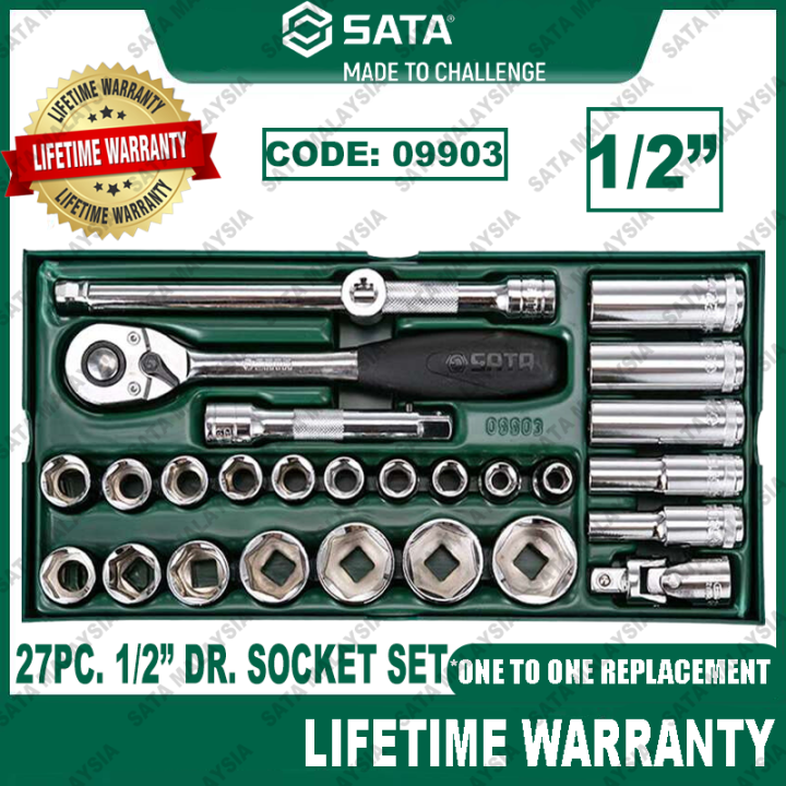SATA 27Pc. 1/2" Dr. Socket Set 1/2" Metric Deep Socket Socket Bit Set ...