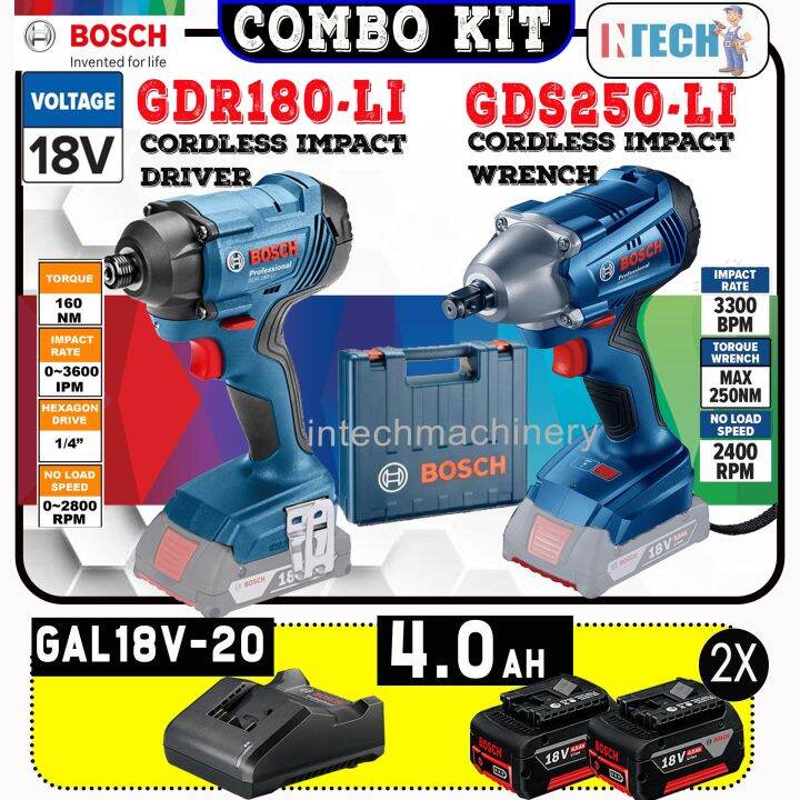 Bosch Combo Kit Gds250 Li Cordless Impact Wrench C W Gdr180 Li Cordless