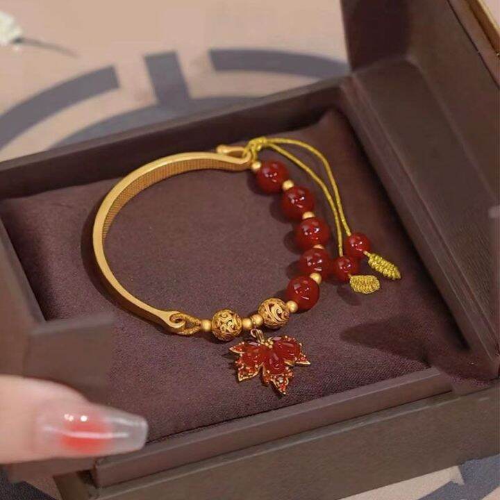 18K Gold Jade Bracelet Maple Leaf Red Agate Bracelet For Female Girlfriend | Lazada