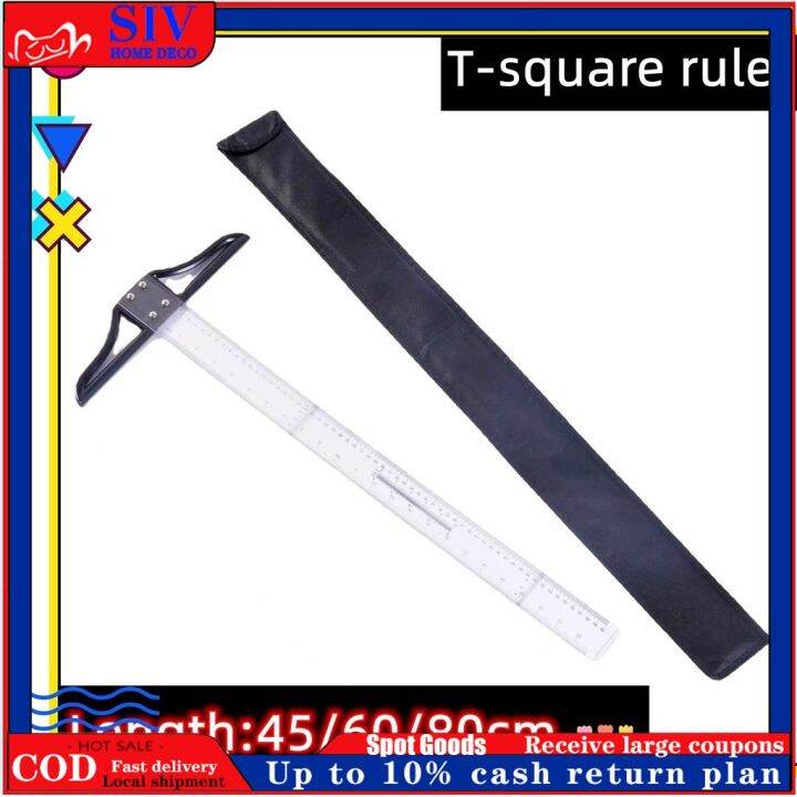 45/60/80cm Plastic T Square Acrylic Graduated Ruler Drafting Detachable ...