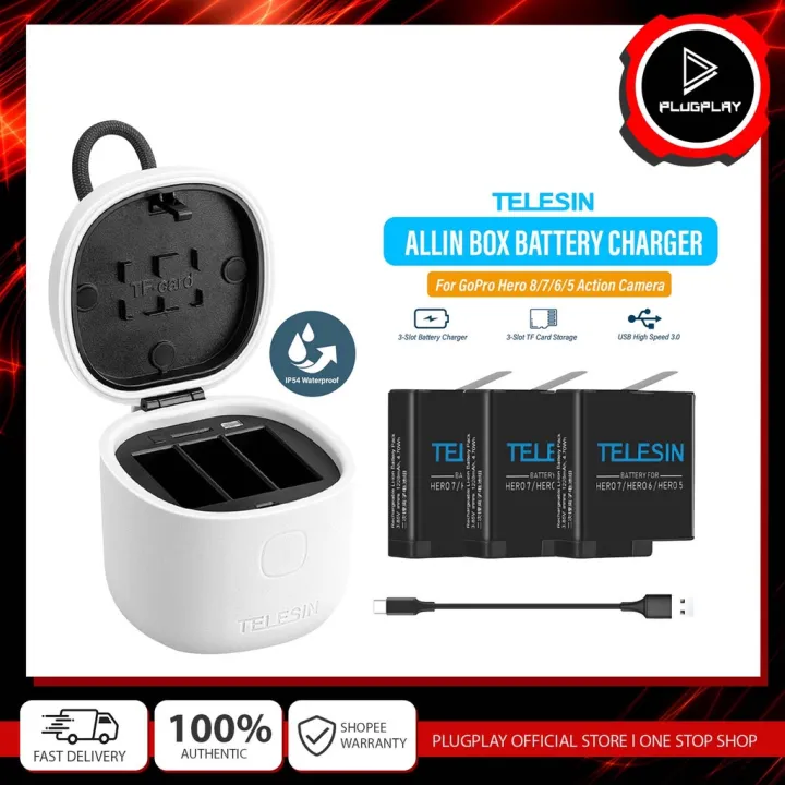 Telesin Battery Charger for GoPro Hero 8 7 6 5 Waterproof Charging Box ...